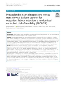 Prostaglandin insert dinoprostone versus trans-cervical balloon catheter for outpatient labour ...